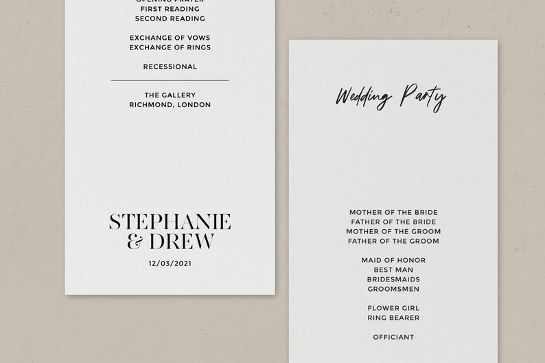 Simple Wedding Order of Service Template, Editable Wedding Program ...