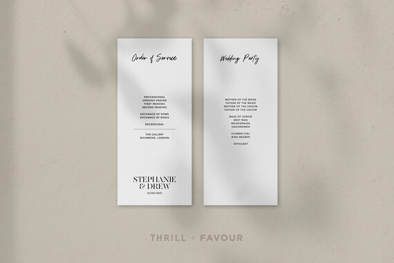 Simple Wedding Order of Service Template Editable Wedding | Etsy
