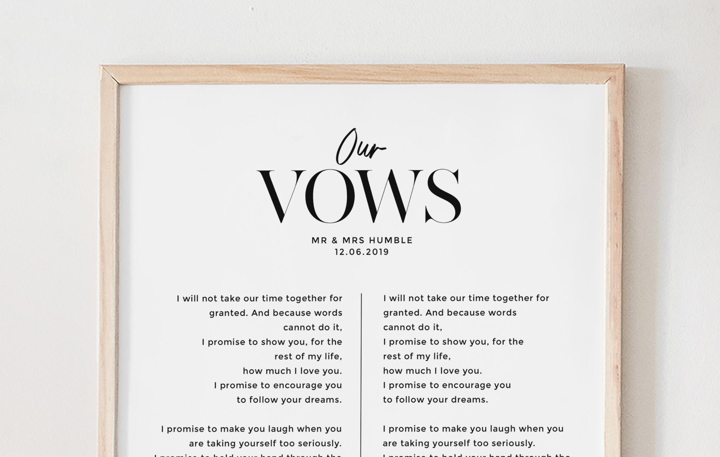 Printable Wedding Anniversary Our Vows Gift for Husband, Editable ...