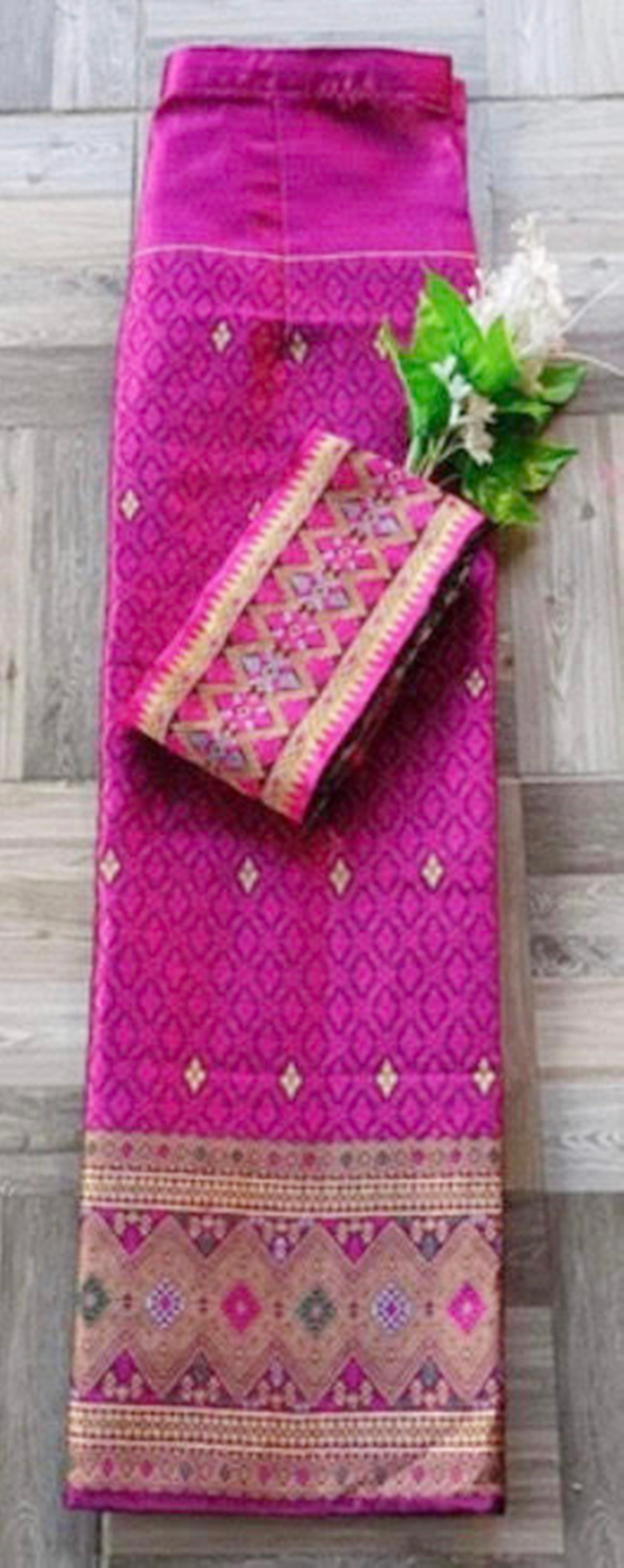 Wrap Around Skirt With Lao Sinh /pha Being Lao Silk Free Size.ready to ...