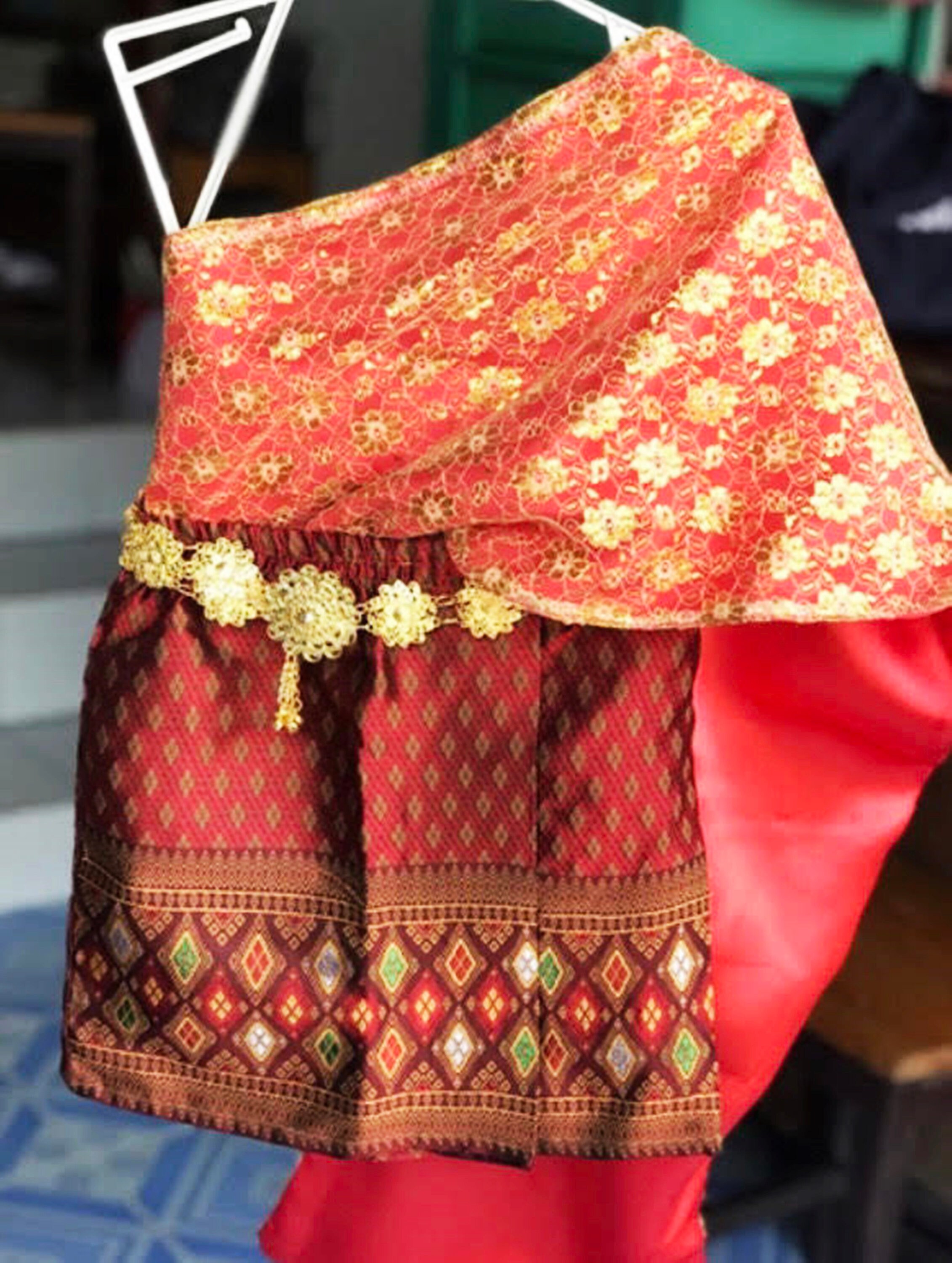 Set of Thai Traditional Vintage Sabai Shirt & Skirt Short Skirt for ...