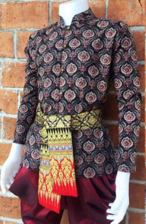 Thai Traditional Vintage T-shirt for Men Silk Shirt Lanna | Etsy