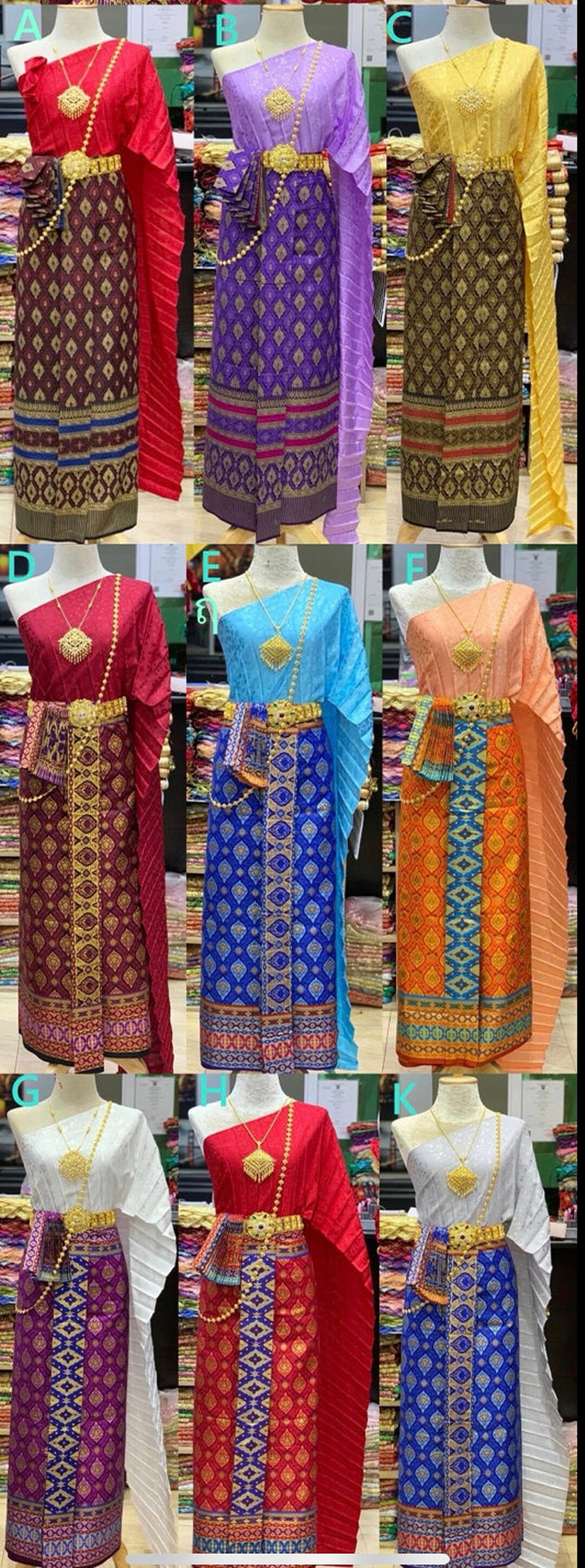 Set of Thai Traditional Vintage Sabai Shirt & Skirt Thai Dance - Etsy