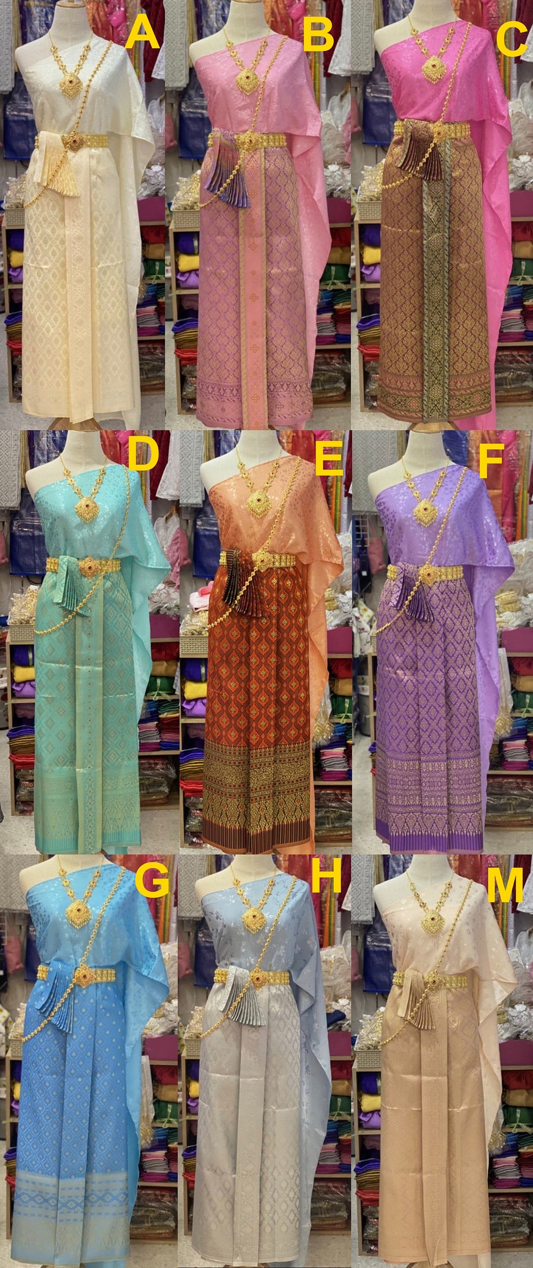 Set of Thai Traditional Vintage Sabai Shirt & Skirt for Adults Wedding ...
