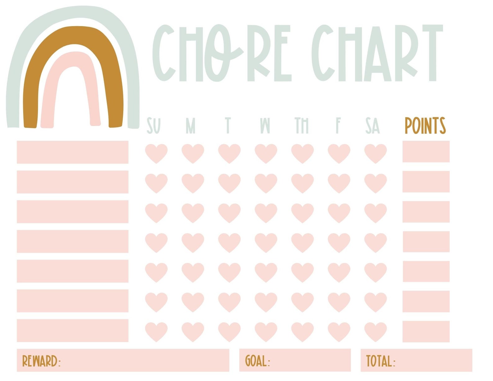 Rainbow Daily Chore Chart, Kids Daily Responsibilities Chart, Printable ...