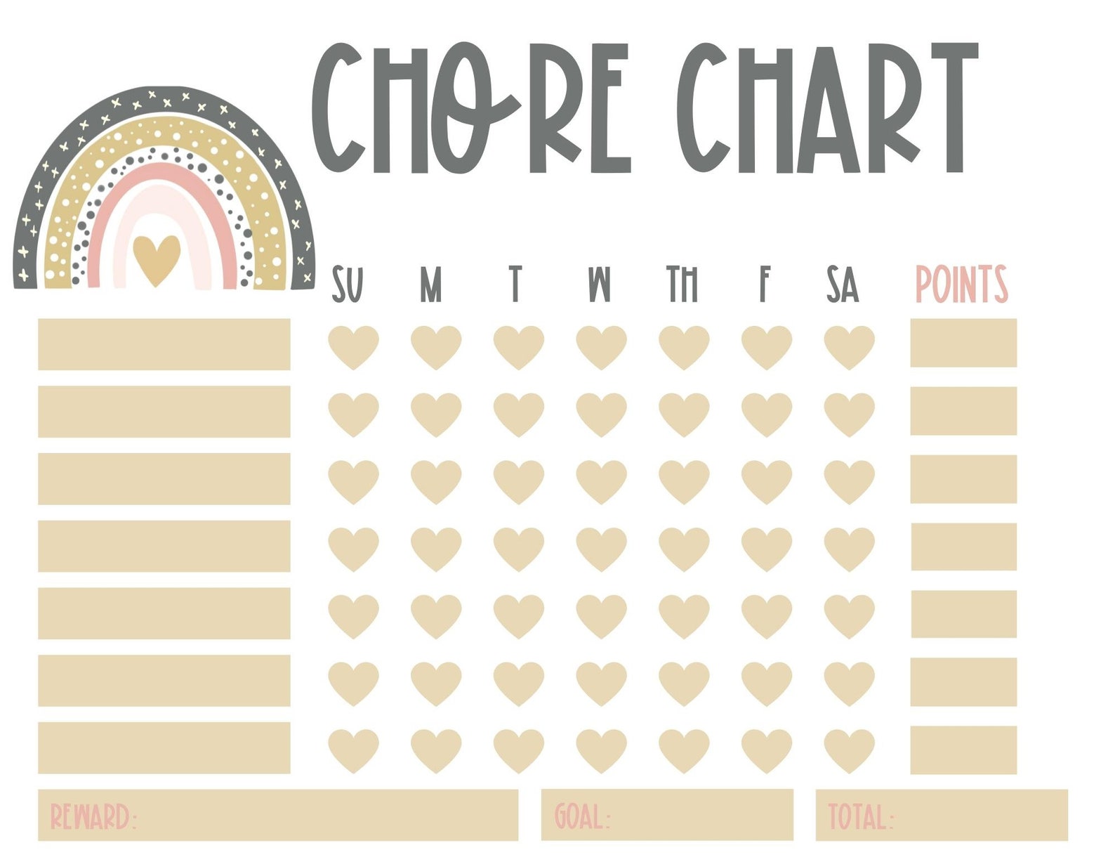 Rainbow Daily Chore Chart Kids Daily Responsibilities Chart - Etsy