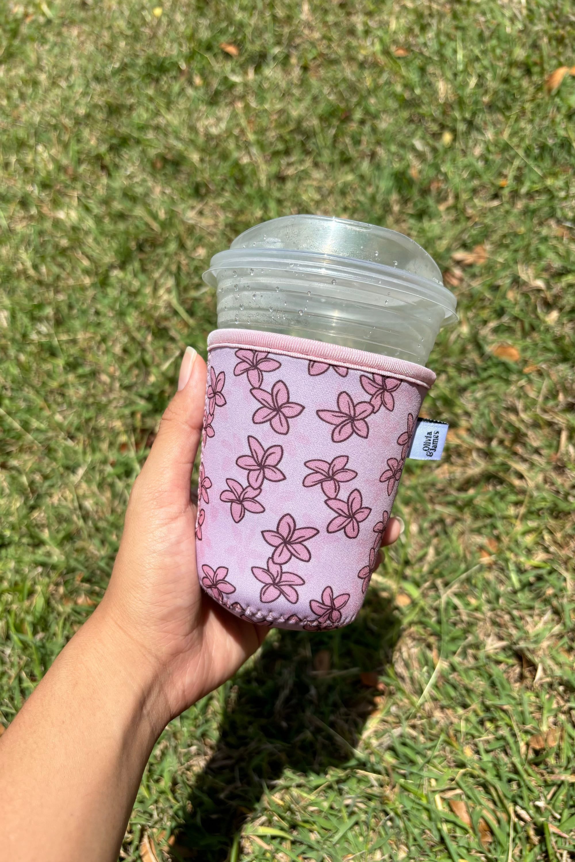 Pink Plumeria Iced Coffee Sleeve, Hot Coffee Cozie, Insulated Drink ...
