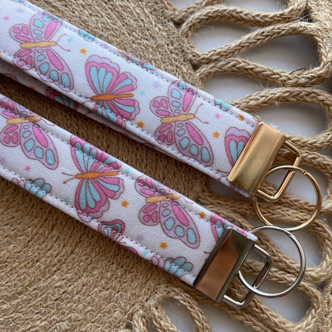 Summer Butterfly Key Fob Fabric Wristlet Key Chain Wristlet, Soft Girl ...