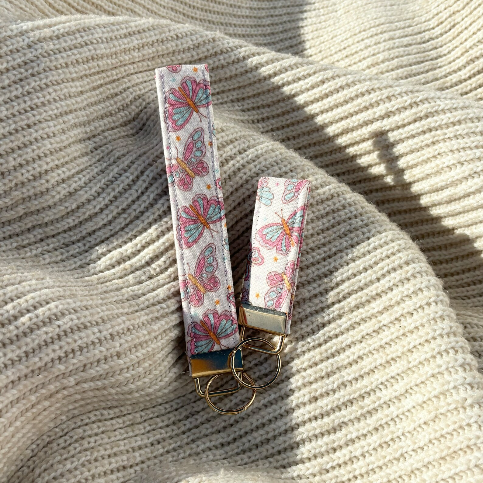 Summer Butterfly Key Fob Fabric Wristlet Key Chain Wrist Lanyard, Soft ...
