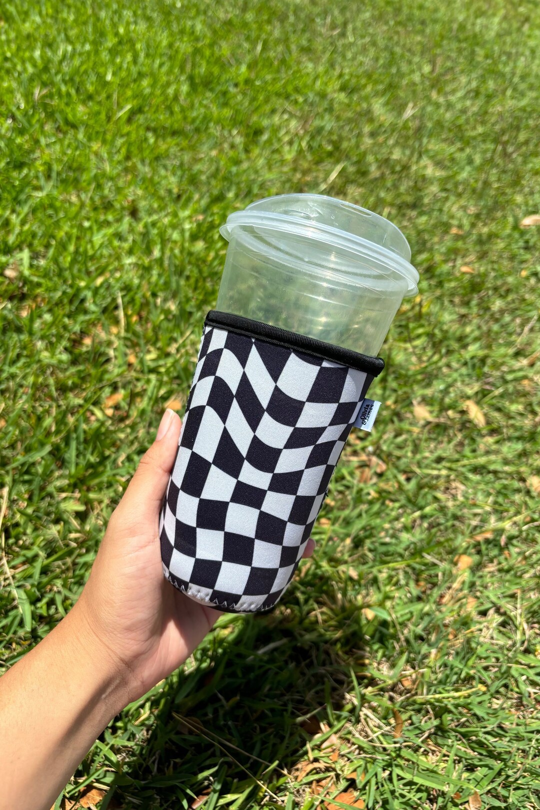 Black Checkerboard Iced Coffee Cup Sleeve, Hot Coffee Cover, Insulated ...