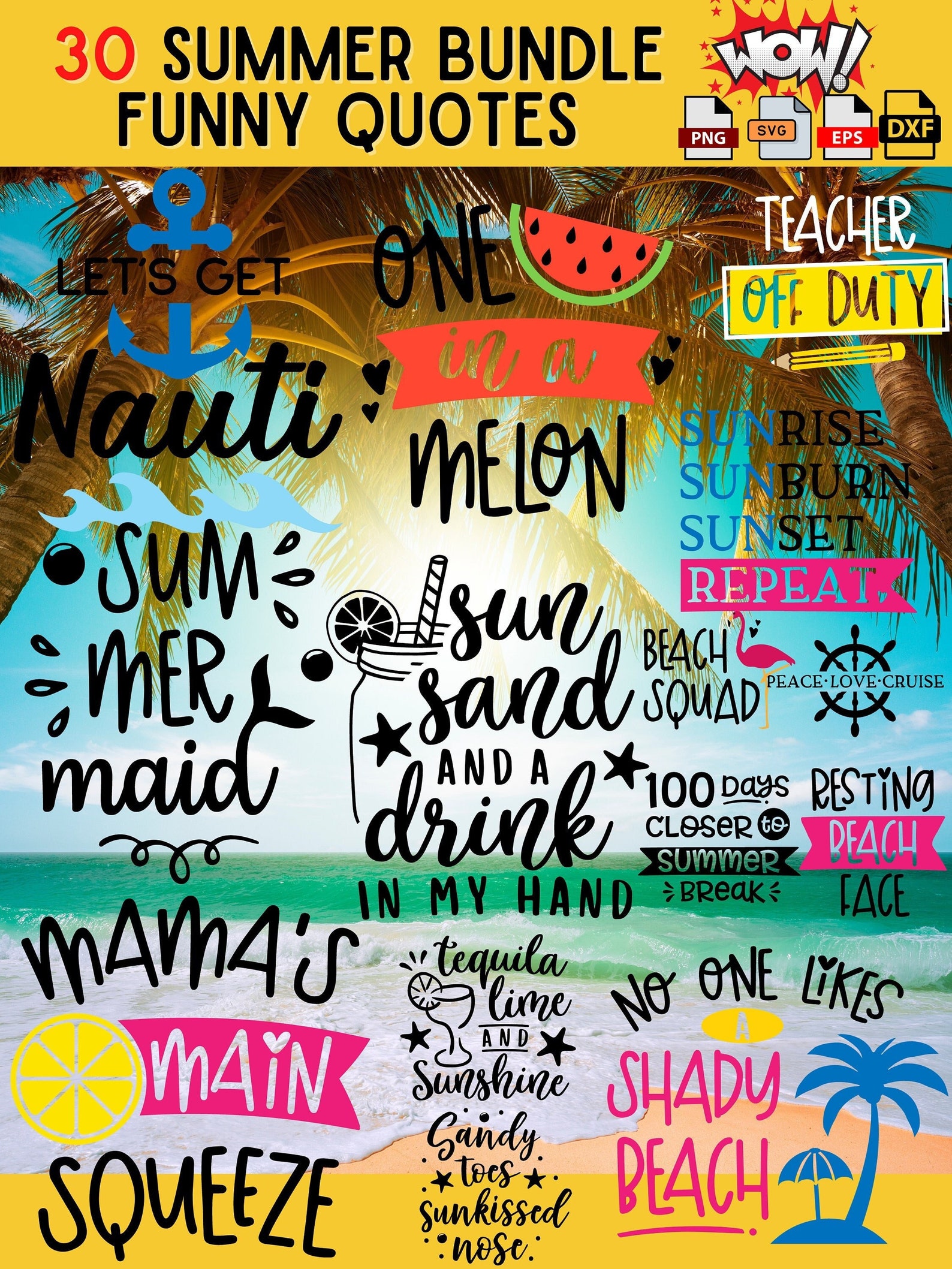 Summer Beach Bundle PNG, Beach Png Bundle, Summer Png, Funny Beach ...