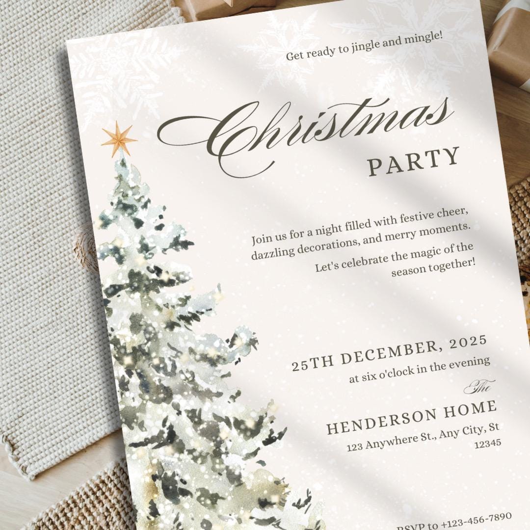 Elegant Christmas Party Invitation Template Canva Editable Digital ...