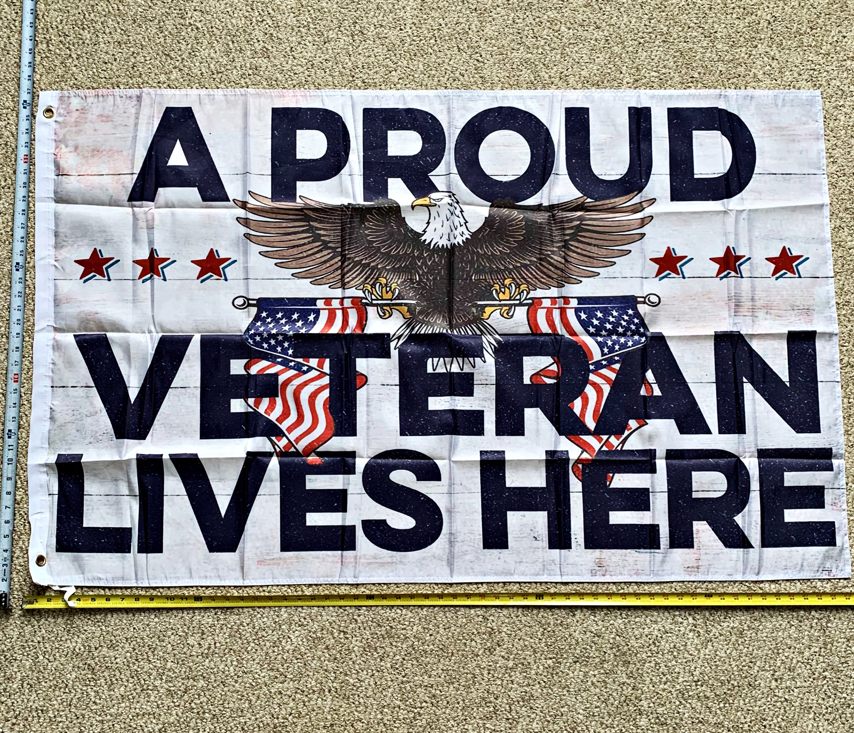 Donald Trump Flag FREE SHIPPING A Proud Veteran Lives Here Sign Poster ...