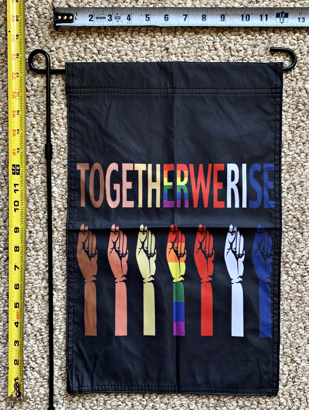 Equality Garden Flag FREE SHIPPING Together We Rise Rainbow Hands Peace ...