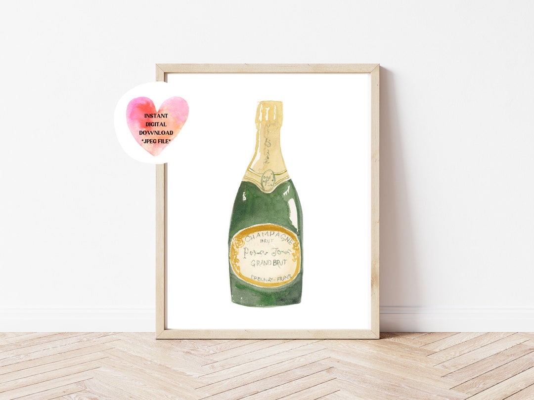 Champagne Bottle 4 Printable Wall Art, Champagne Wall Art, Champagne ...