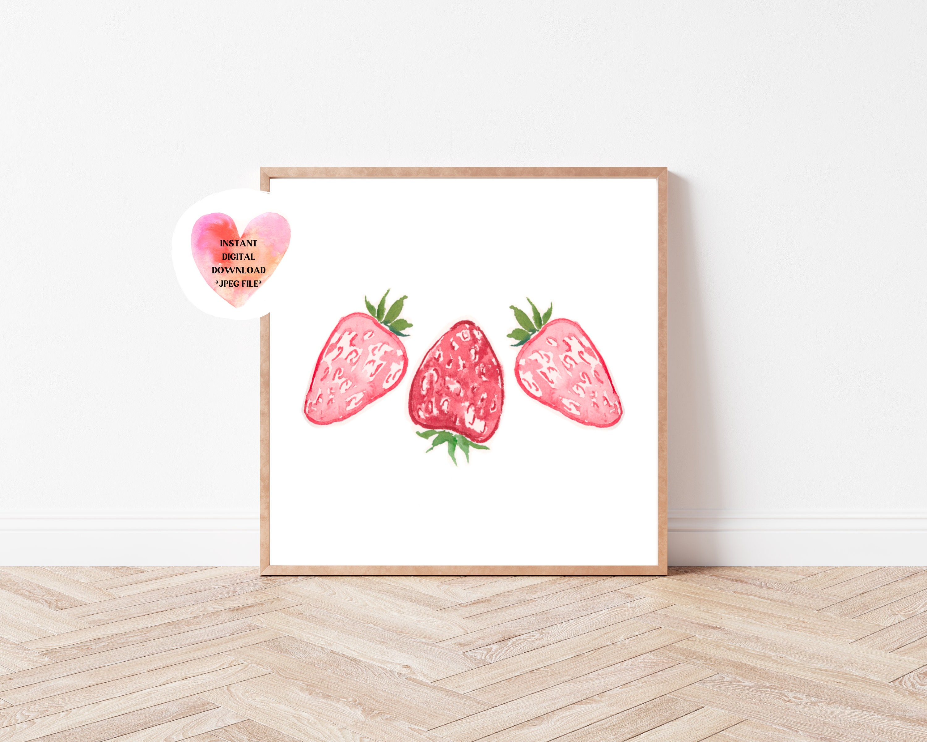 Strawberry Trio Print, Strawberry Printable Art, Strawberry Digital ...