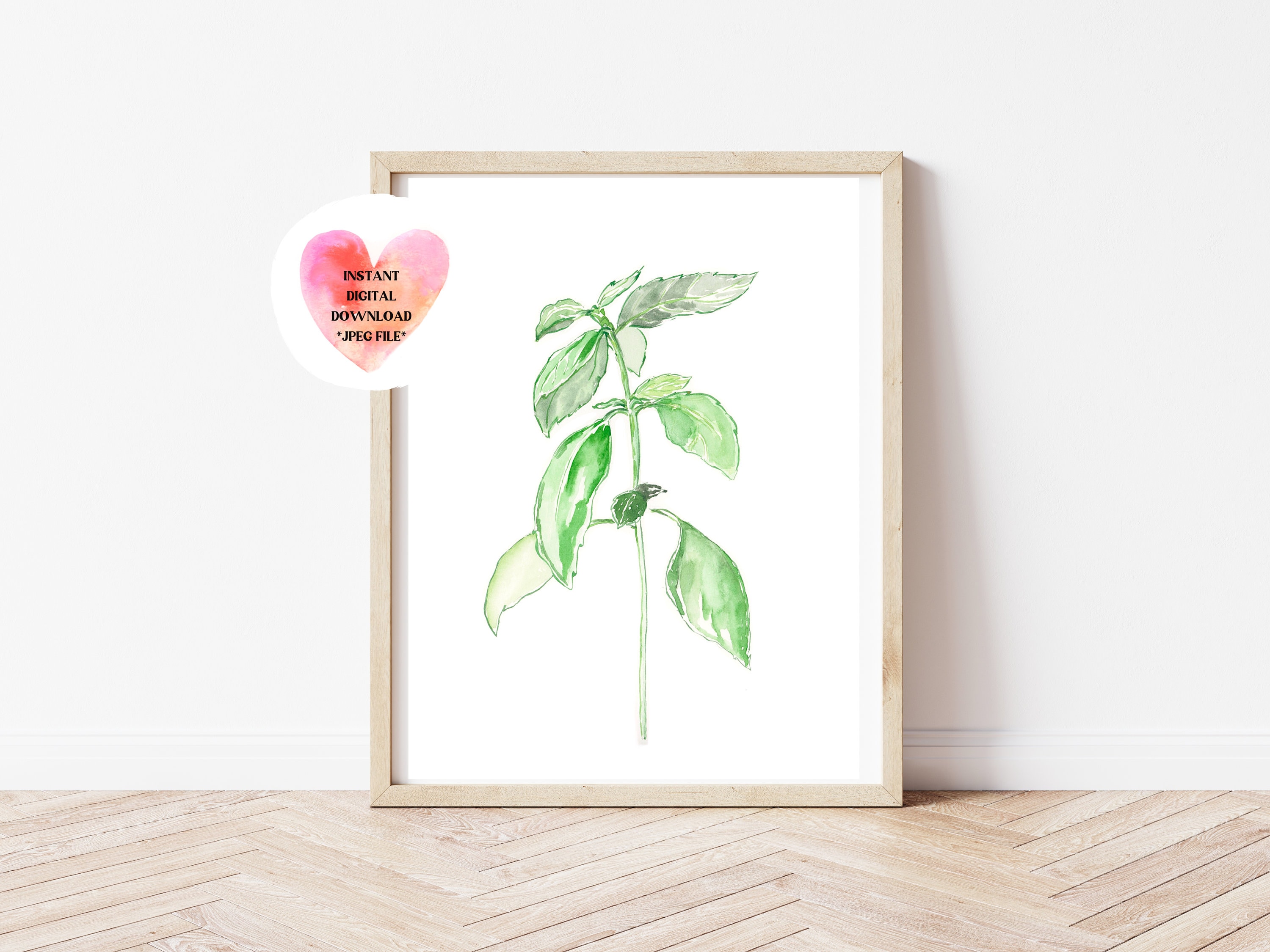 Basil Herb Wall Art, Basil Herb Art, Basil Watercolor, Herb Watercolor ...