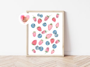 Strawberries Wall Art, Strawberry Poster Kitchen Decor, Funky Fruit ...