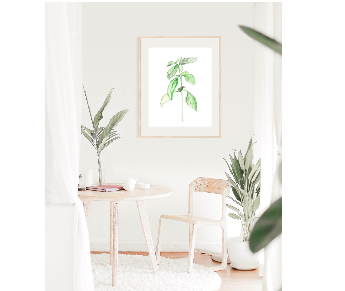 Basil Herb Wall Art, Basil Herb Art, Basil Watercolor, Herb Watercolor ...