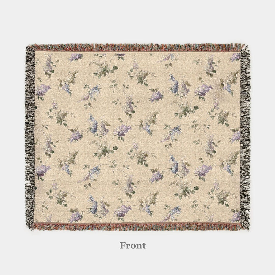 Vintage Floral Cottage Core Woven Blanket Soft & Cozy High-quality Boho ...