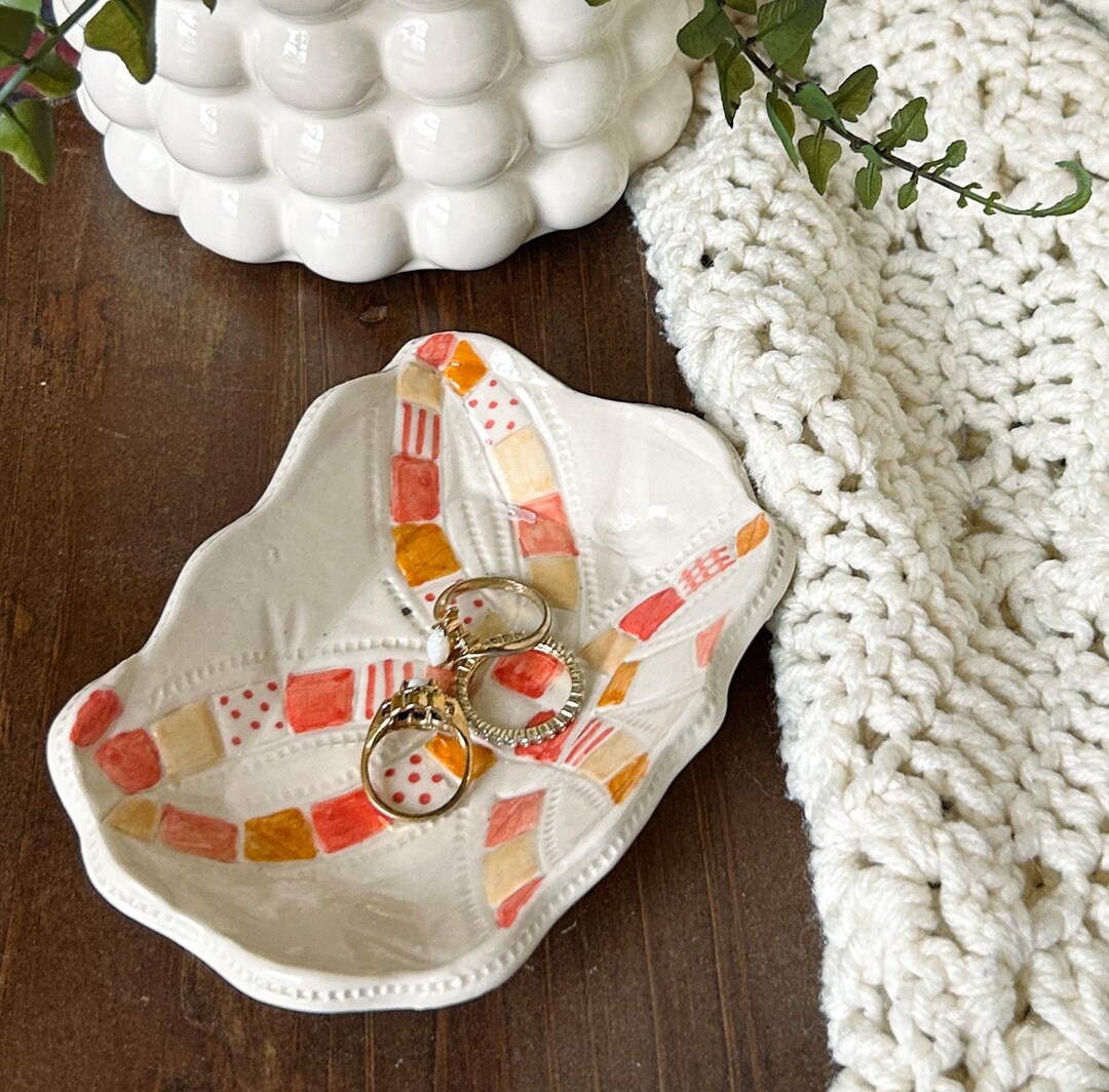 Decorative Jewelry Tray, Quilt Pattern Ceramic Mug, Pottery, Handmade ...