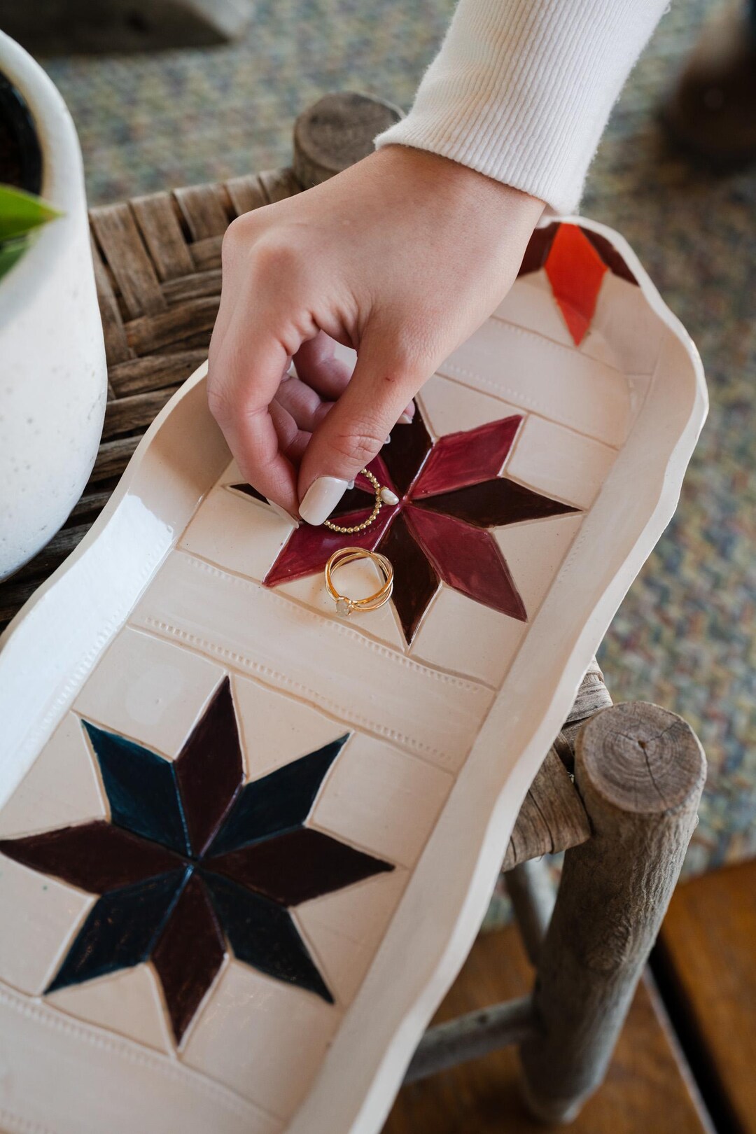 Decorative Quilt Tray, Quilt Pattern Ceramic Mug, Pottery, Handmade ...