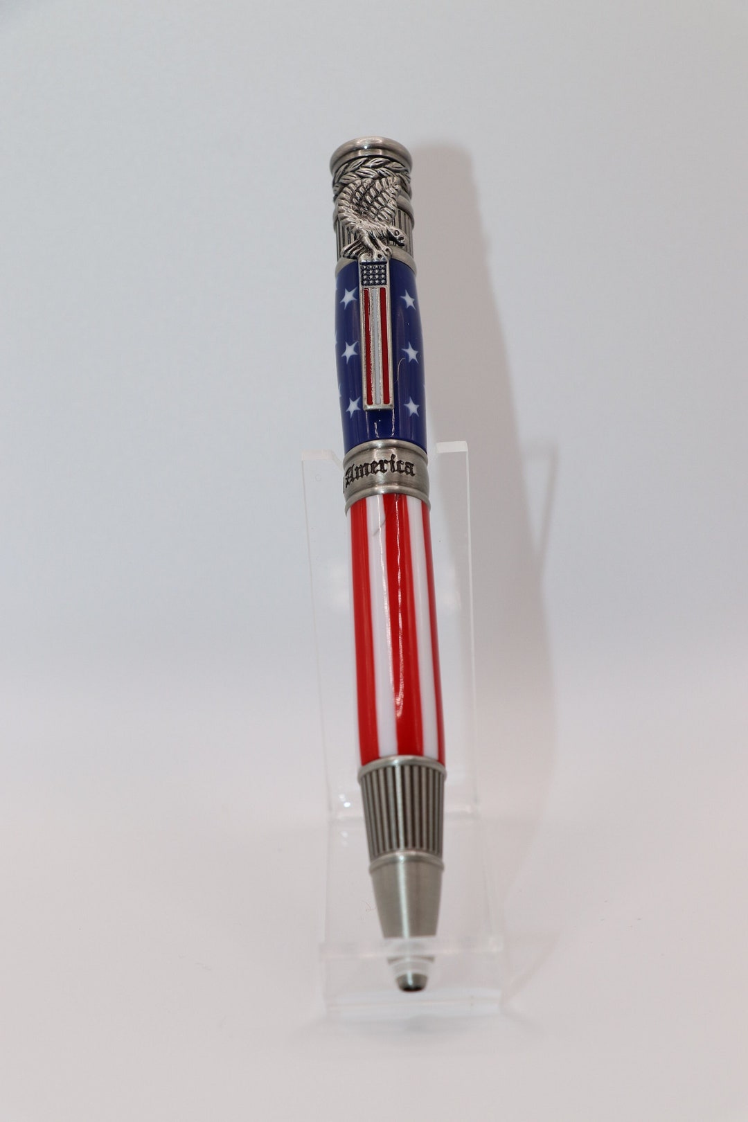 Stars & Stripes Twist Pen, Pewter Finish - Patriotic Gift - Etsy