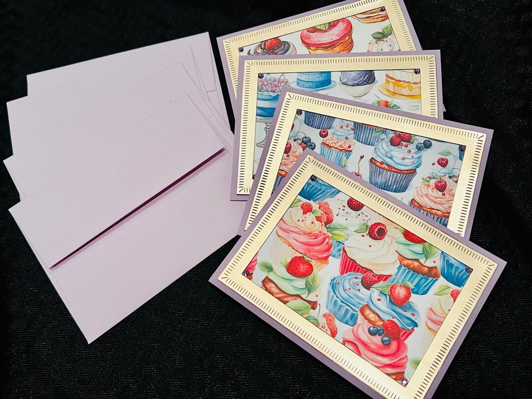Purple Dessert Card Set-4 | Handmade Cards | Note Cards | Purple ...