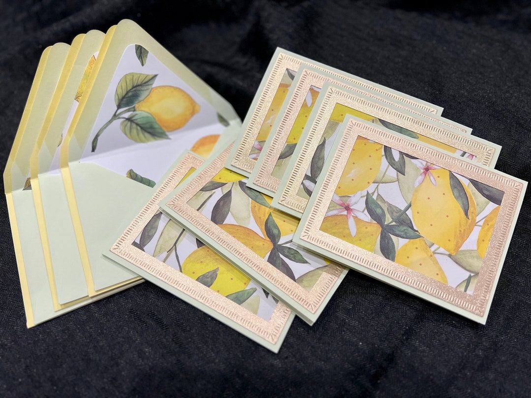 Lemon Note Card Set of 6 Handmade Cards Lemons and Florals - Etsy