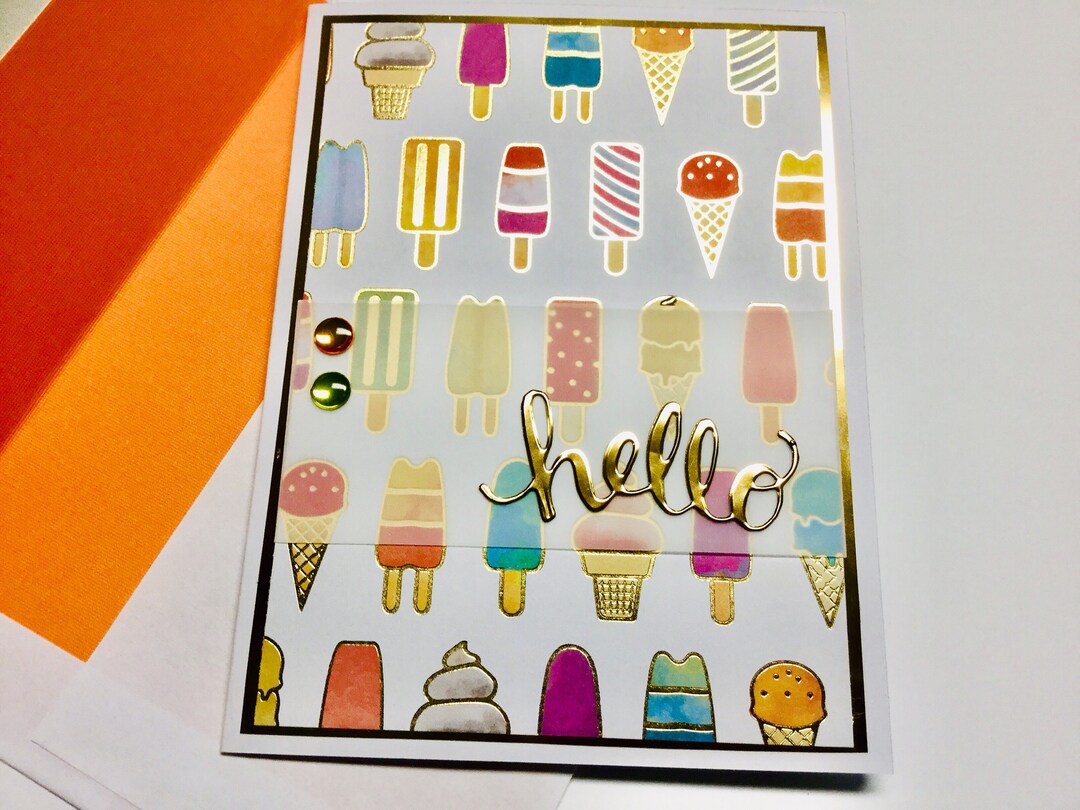 Handmade Popsicle Card: Gold Foil Hello Greeting Card - Etsy