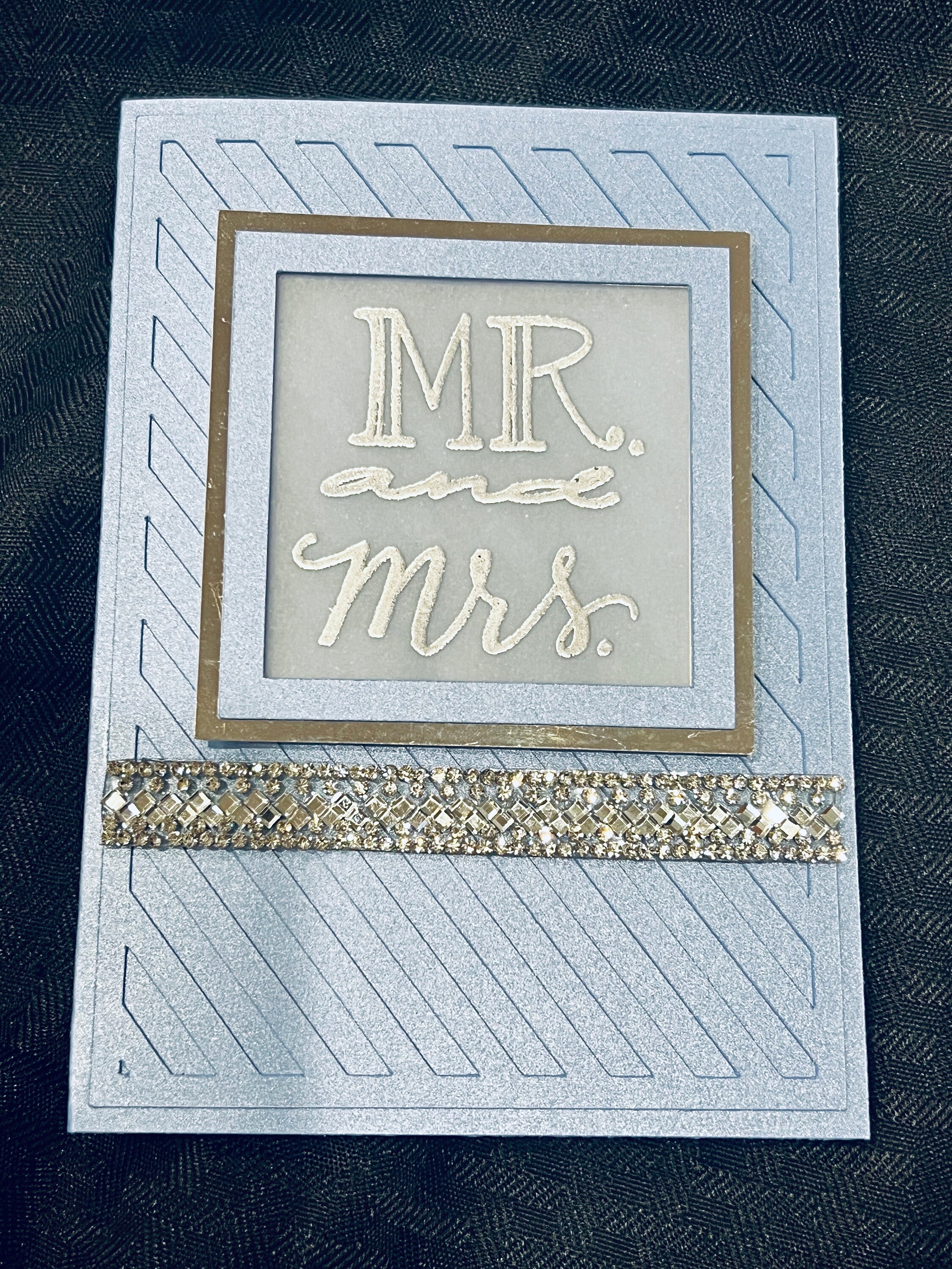 Blue Wedding Card Mr and Mrs Handmade Card Luxury Wedding Greeting Card Rhinestones Fancy ...