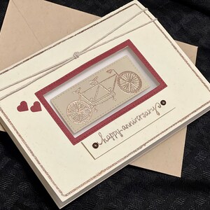 Handmade Tandem Bicycle Anniversary Card | Rustic Kraft Paper - Etsy