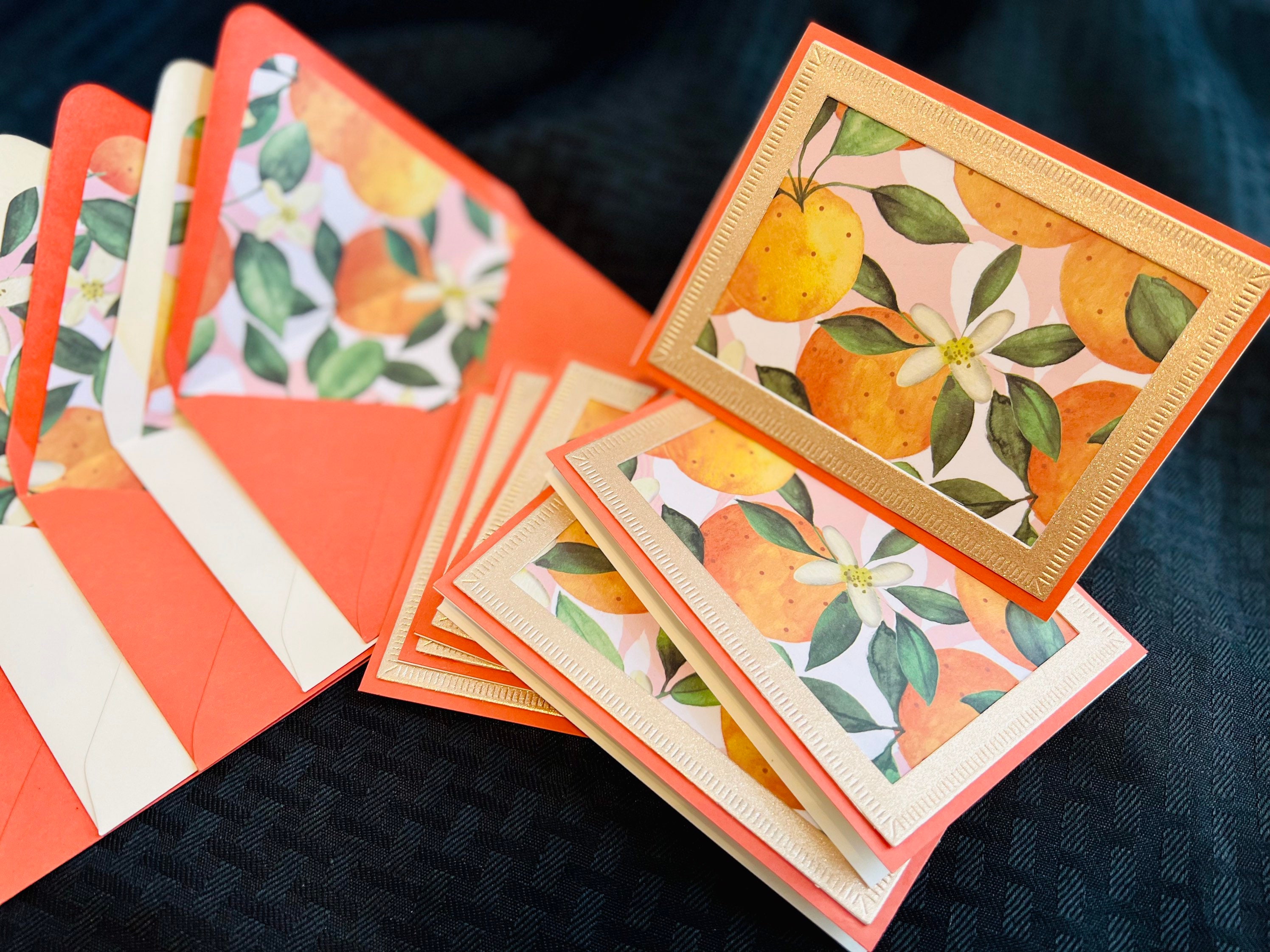 Citrus Note Card Set of 6 Handmade Cards Oranges and Florals Premium ...