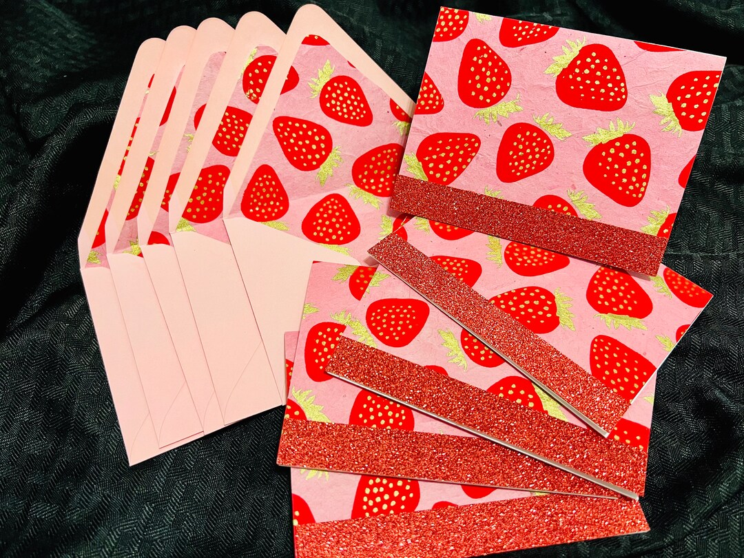 Strawberry Note Cards Set of 5 | Handmade Cards | Fine Stationery ...