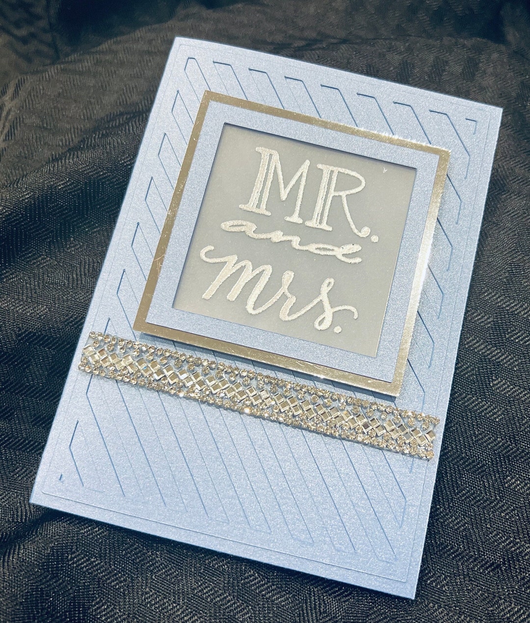 Blue Wedding Card | Mr and Mrs | Handmade Card | Luxury Wedding | Greeting Card | Rhinestones ...
