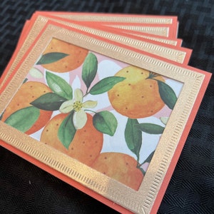 Citrus Note Card Set of 6 Handmade Cards Oranges and Florals Premium ...