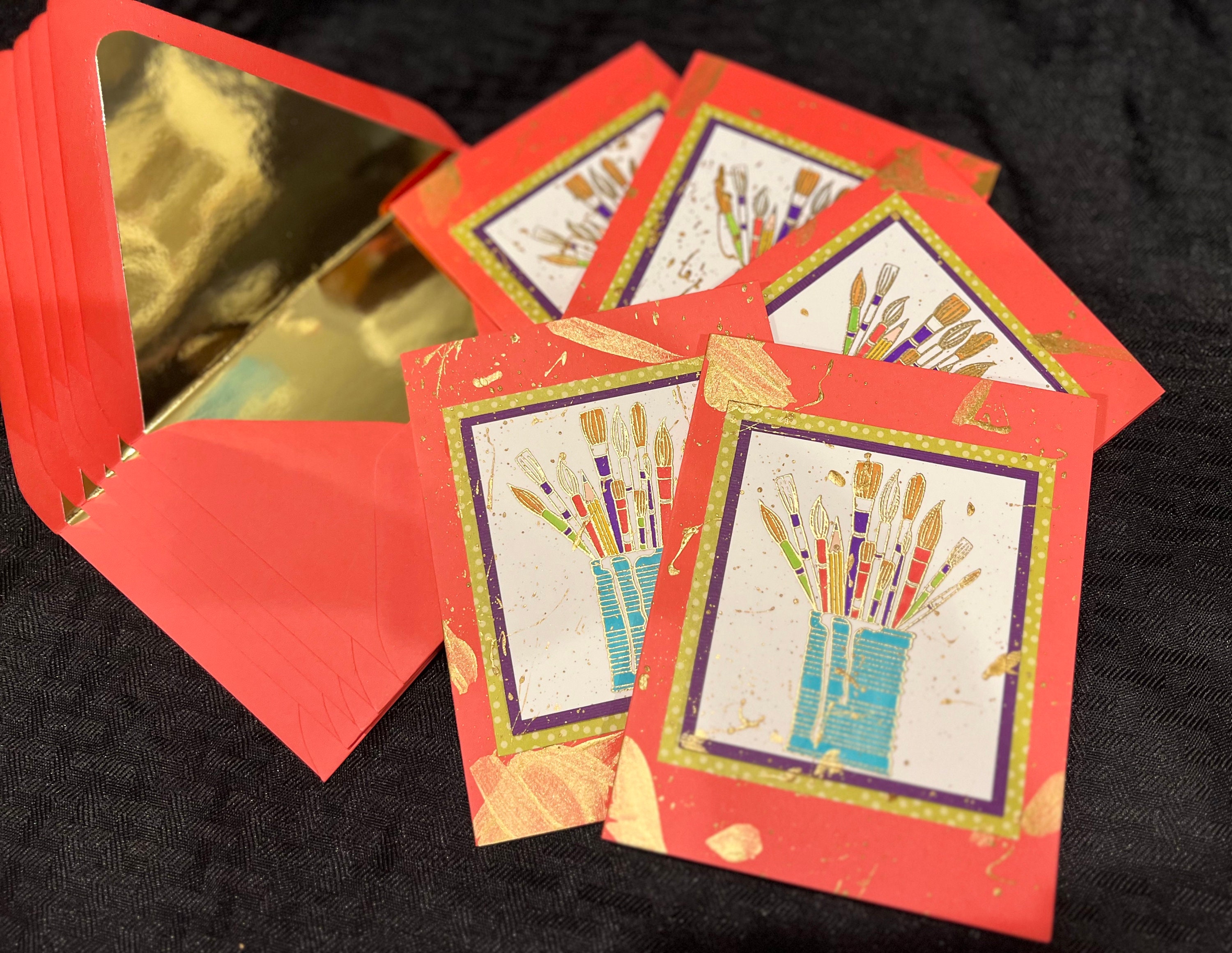 Paint Brush Card Set of 5 Art Themed Greeting Cards handmade Card ...