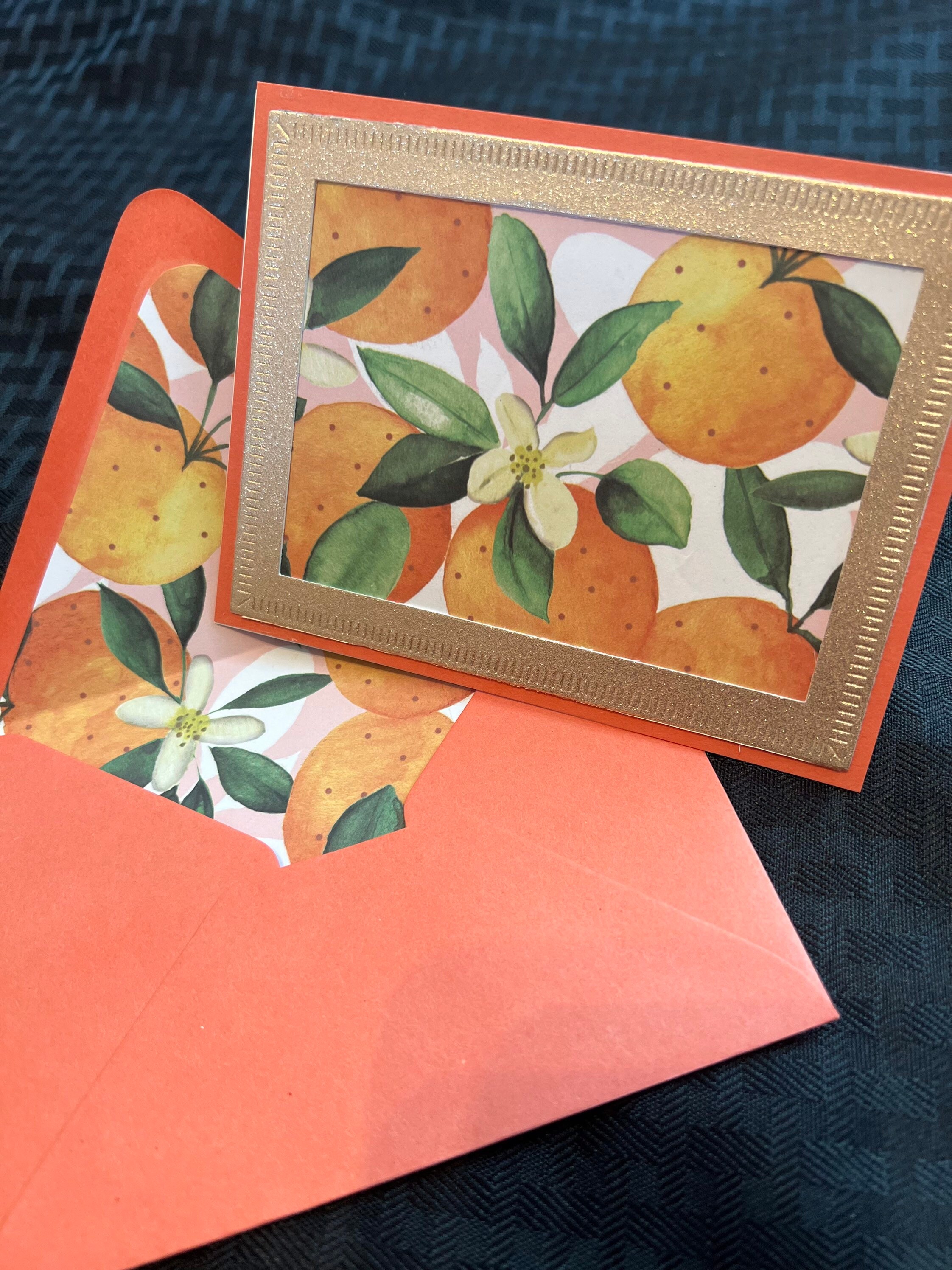Citrus Note Card Set of 6 Handmade Cards Oranges and Florals Premium ...