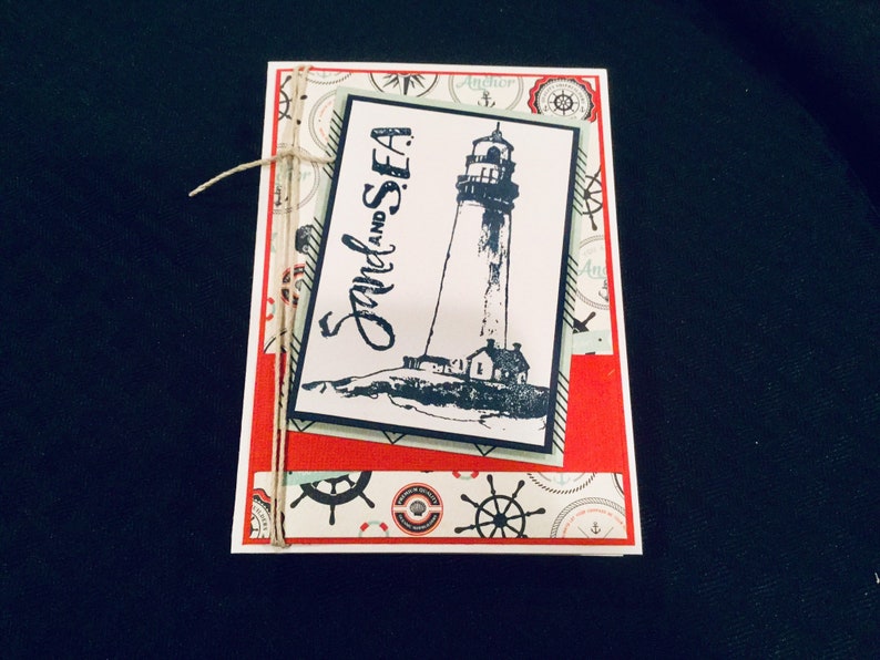 Lighthouse Card, Handmade Greeting Card, Sand and Sea, Card for Father ...