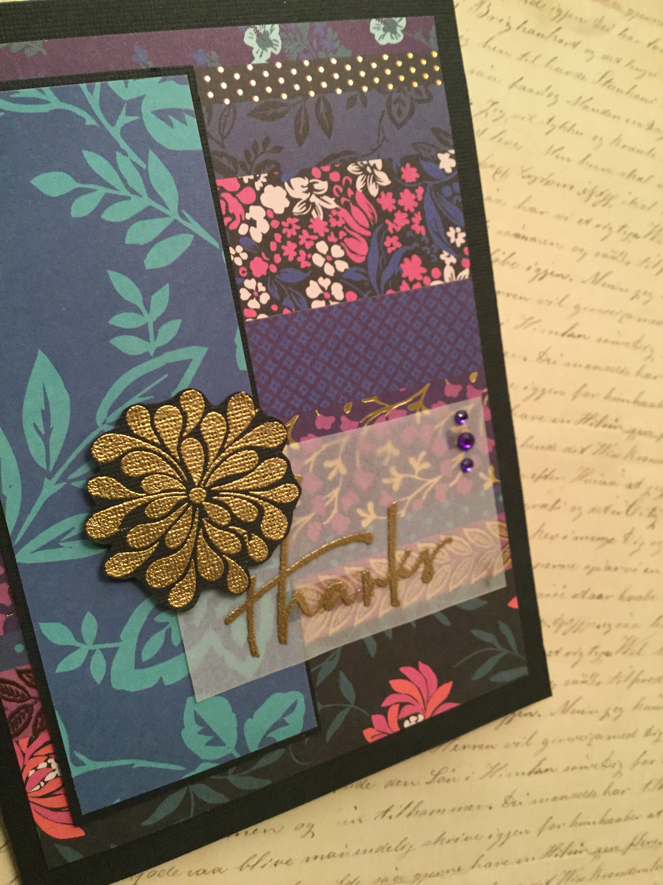 Floral Thank You Greeting Card, Purple Flower Card, Handmade Cards ...