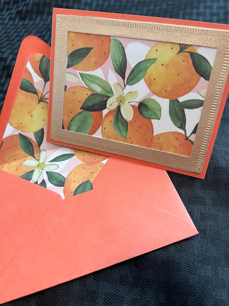 Citrus Note Card Set of 6 Handmade Cards Oranges and Florals Premium ...