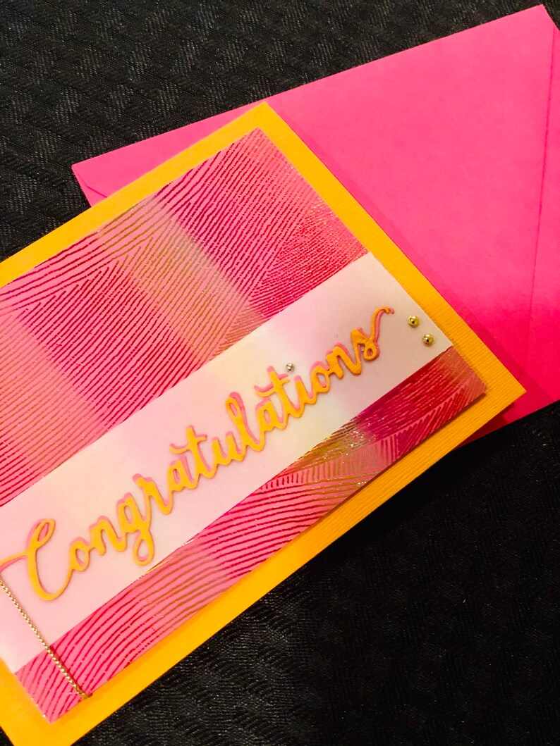 Pink Congratulations Card Greeting Card Handmade Rainbow | Etsy