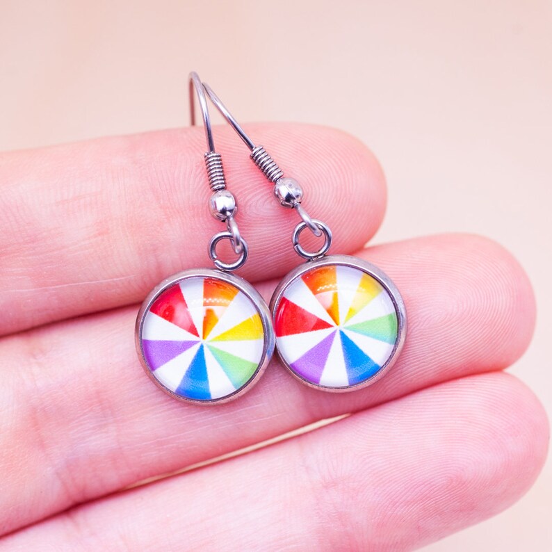 Subtle LGBTQ Pride Earrings Rainbow Pinwheel Stud or - Etsy Israel