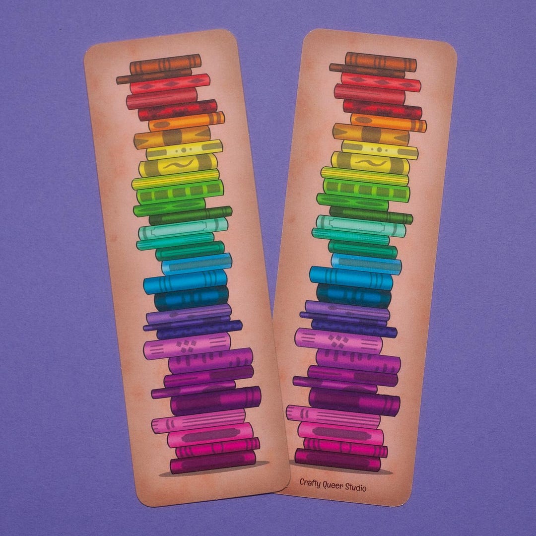 Rainbow Book Stack - Colorful Illustrated Bookmark - Book Lover - Etsy