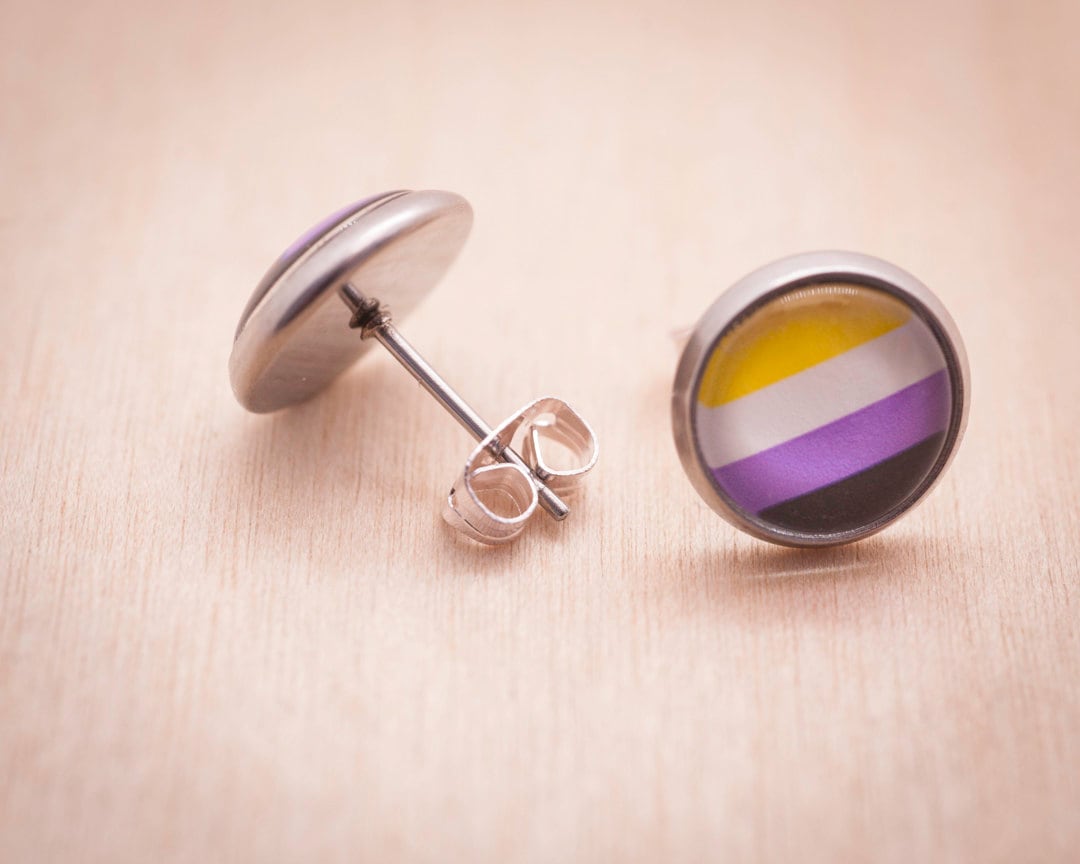 Non-binary Pride Earrings Non-binary Flag Stud or Hanging | Etsy