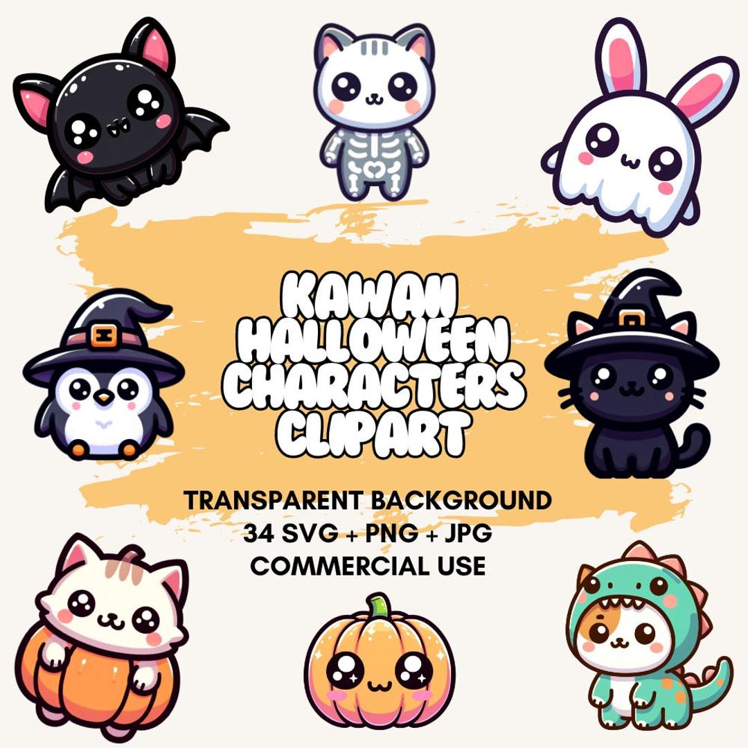 Kawaii Halloween Characters Clipart, Cute Halloween Monsters | Spooky ...