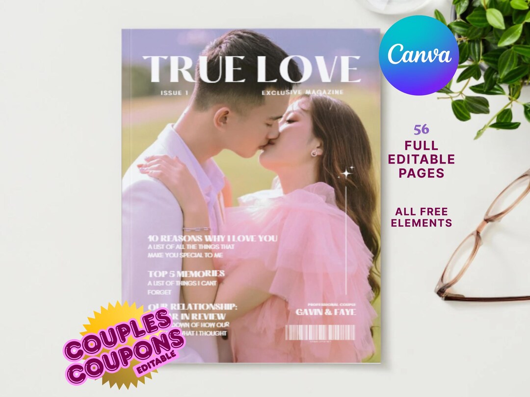 Personalized Couples Magazine Template | Canva Template | Anniversary ...