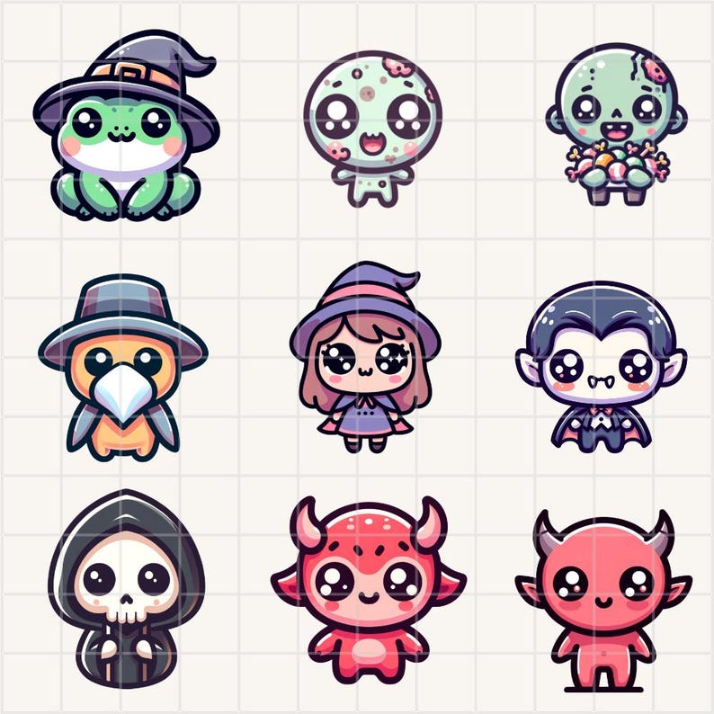 Kawaii Halloween Characters Clipart, Cute Halloween Monsters | Spooky ...