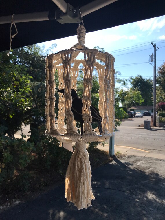 Gothic Macramé Bird Cage With Crow Witch or Winter Bird - Etsy
