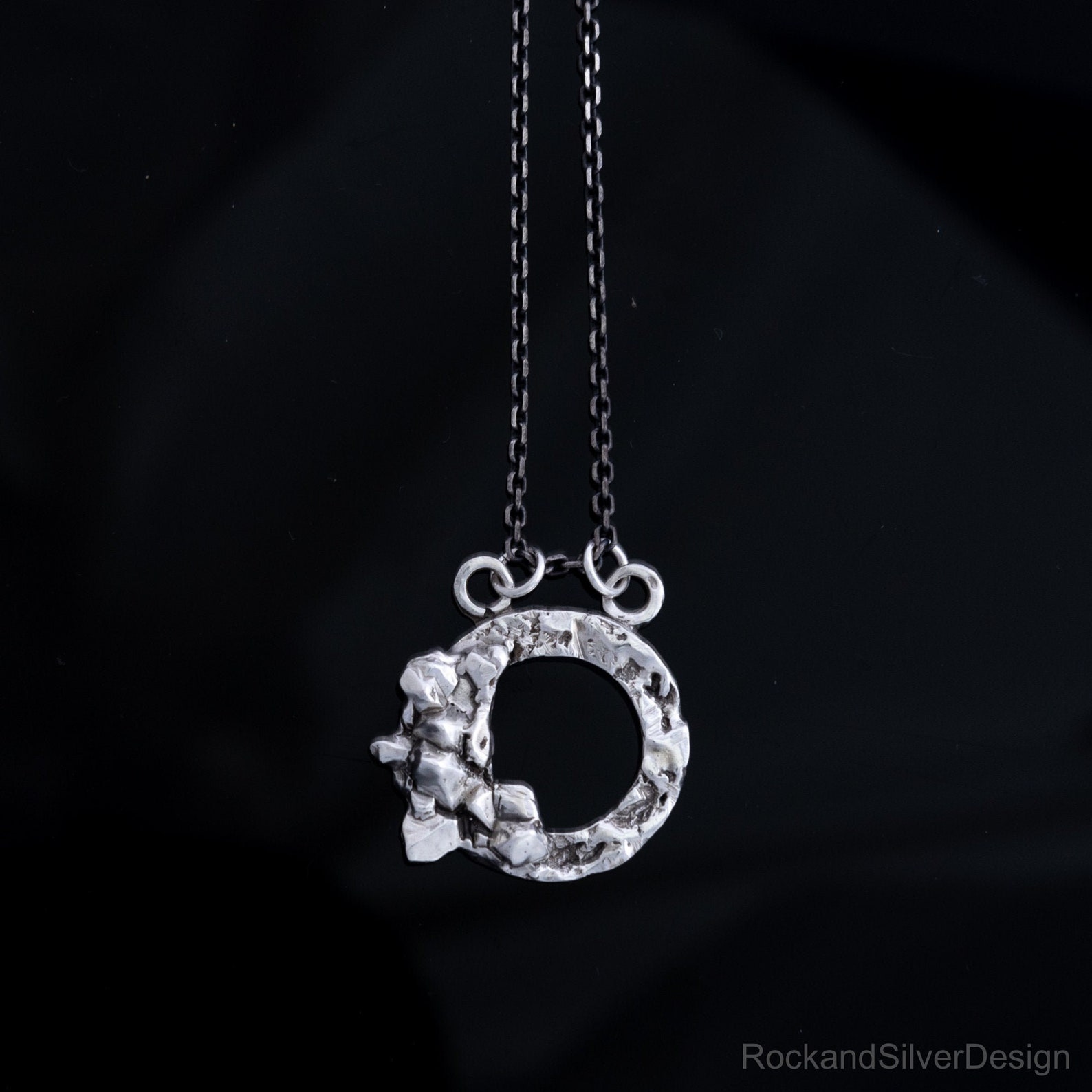 Sterling Silver Pendant Rock Fracture Circle Chunky Solid Light ...
